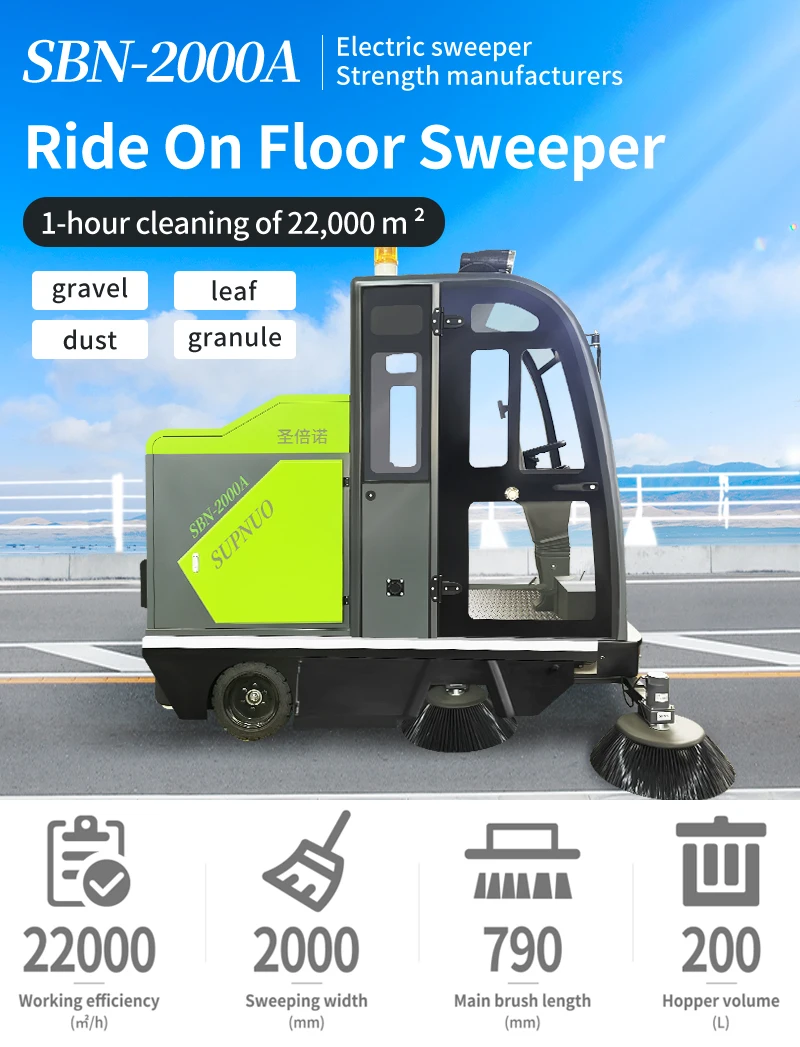 Sbn-2000a Industrial Recheargeable Floor Sweeper Ride On Closed Road ...