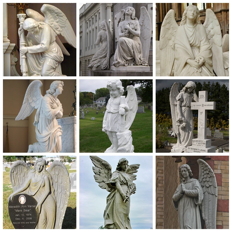 Natural Granite Carved Marble Stone Angel love Sculpture Statue Weeping ...