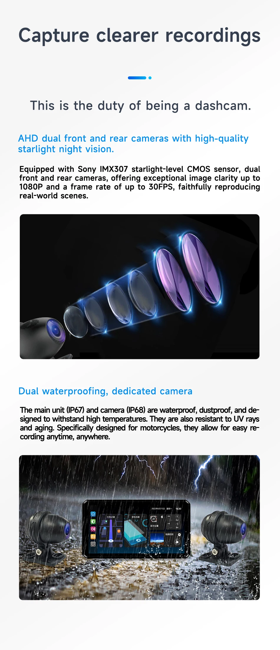 Alienrider M2 Pro Motorcycle Dash Cam Carplay And Android Auto ...