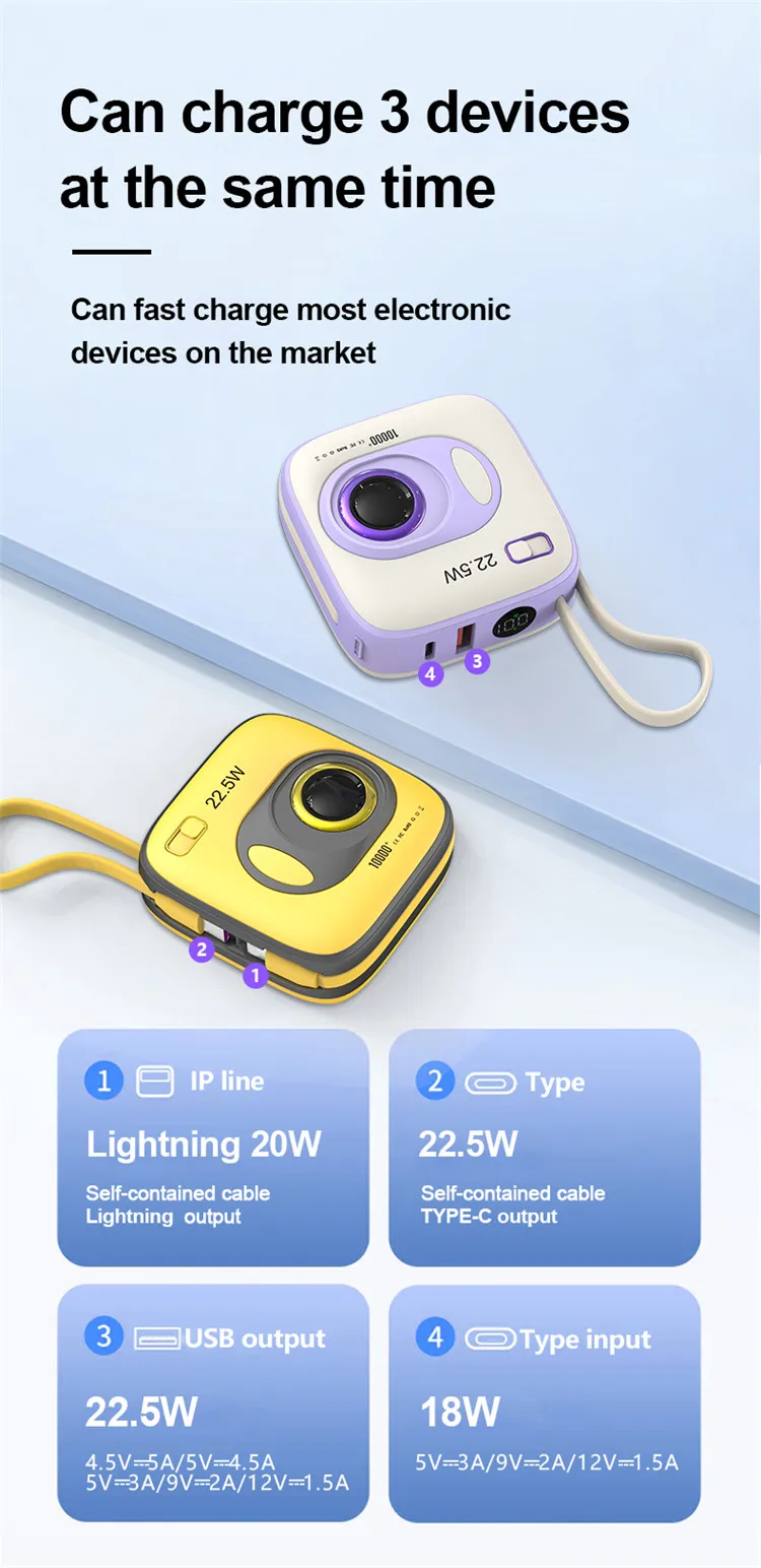 2023 Cute Portable Dual Built-in Cable Power Bank Fast Charges 10000mah ...