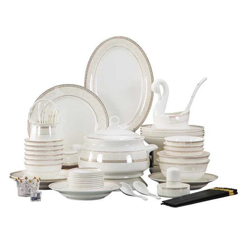 2023 Ceramic Bone China Bamboo 60 Pcs 10 Person Tableware Suit Bone ...