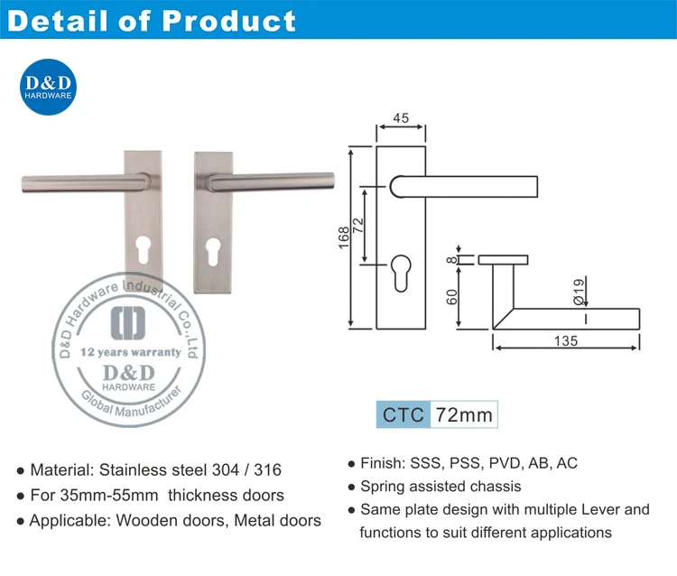 Stainless Steel Cylinder Lock Plate Tube Mitred Lever Handle on Plate ...