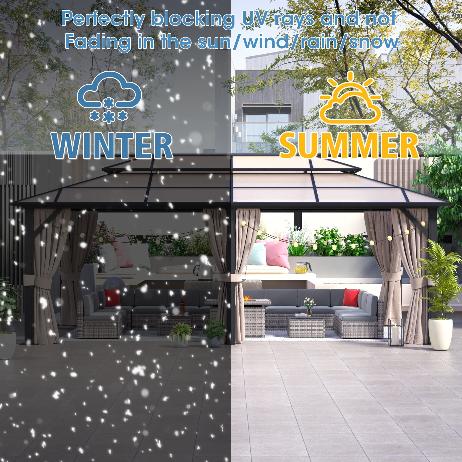 Outdoor Easy Assemble Solid Polycarbonate Gazebo Shed Balcony Canopy ...