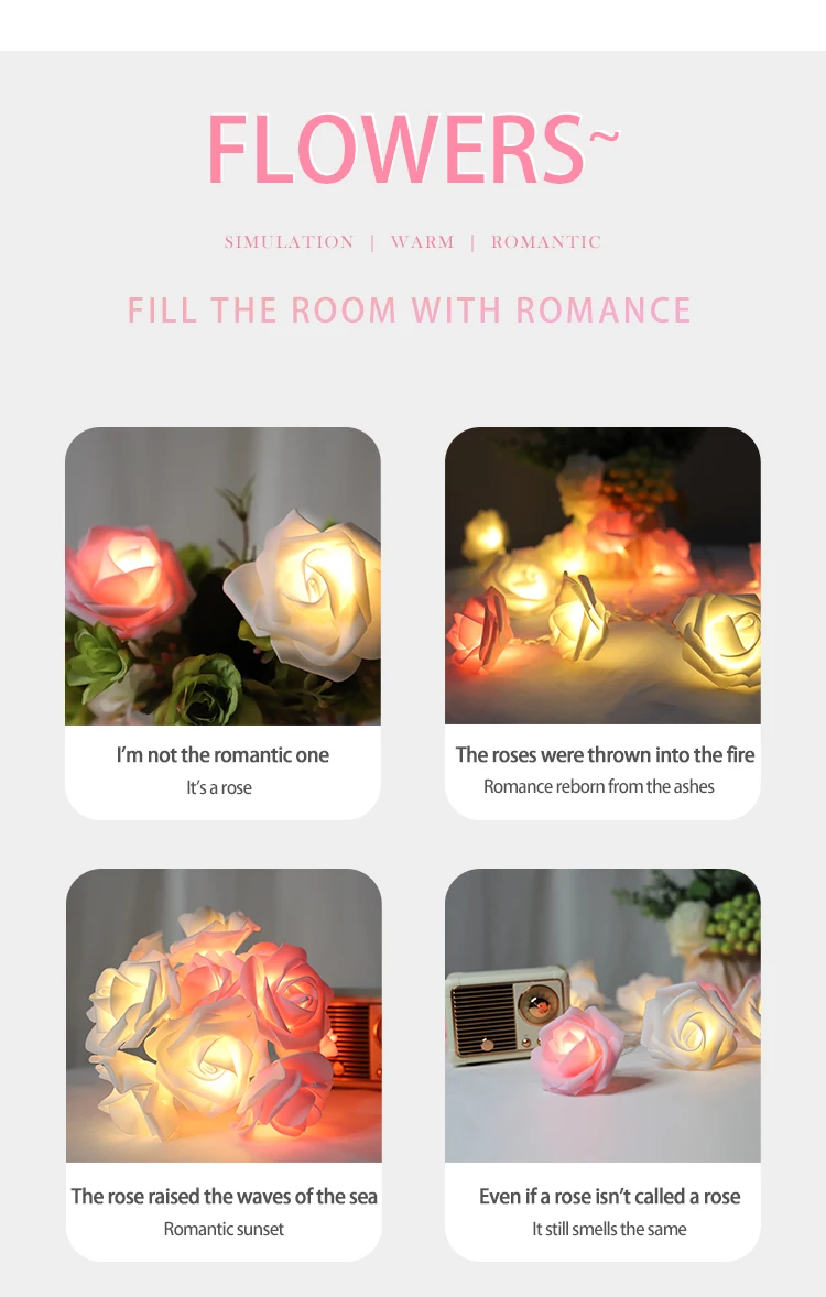 Battery Operated Romantic Rose Flower Led fairy String Lights ...