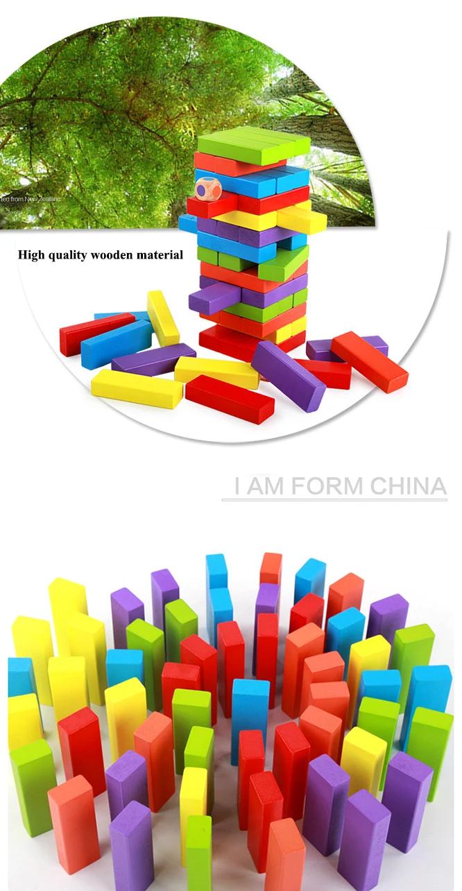 Colorful Wooden Stacking Board Games Children Tumbling Tower Building ...