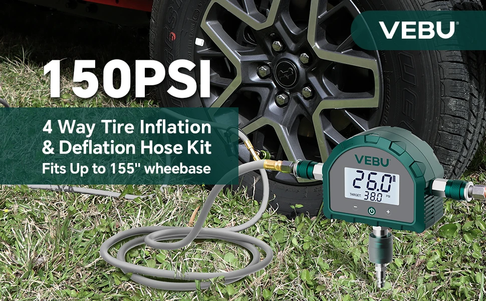 VEBU 4 Way Tire Inflation & Deflation Hose Kit - Auto Shut Off
