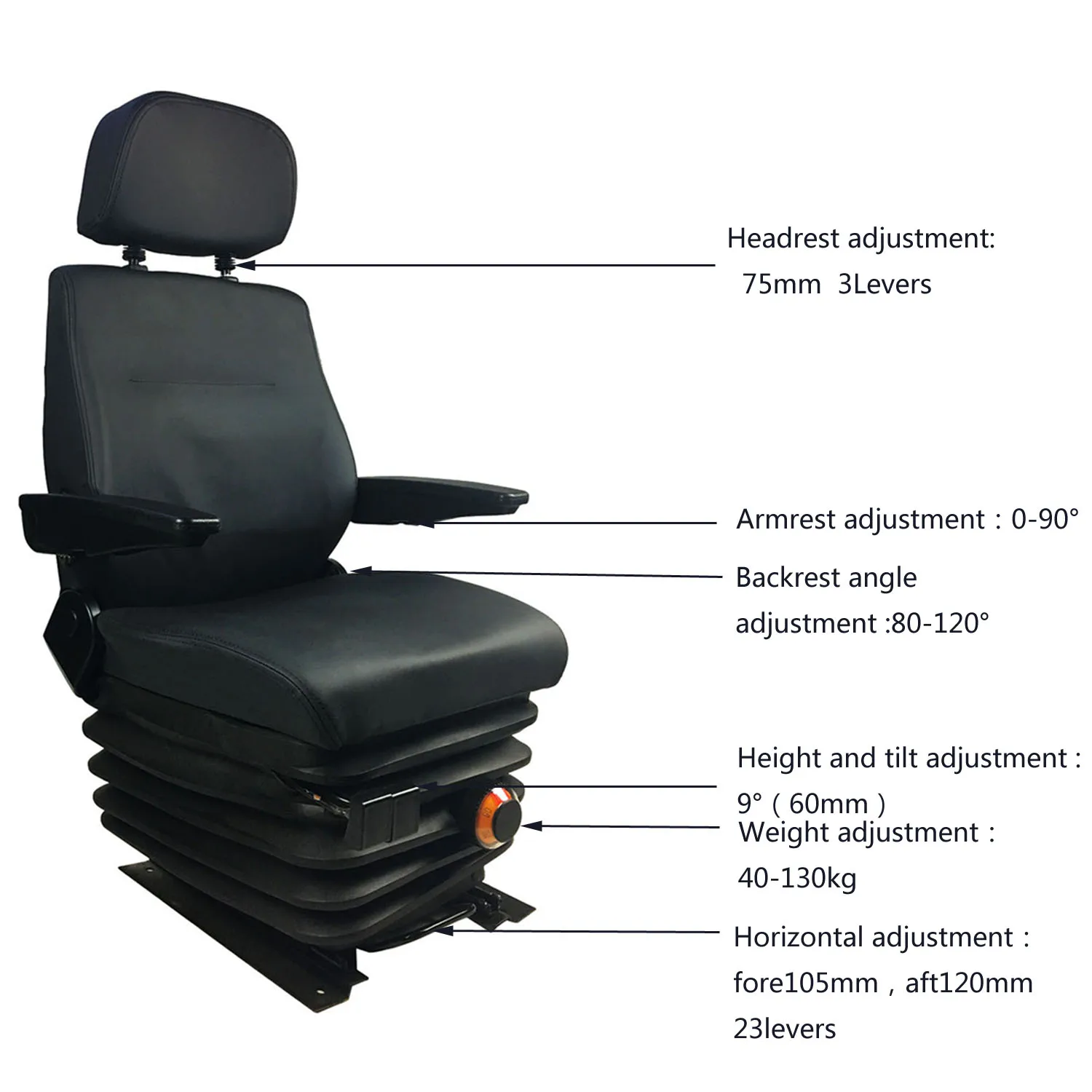 Low Back Mechanical Suspension Seat Construction Vehicles Seat ...