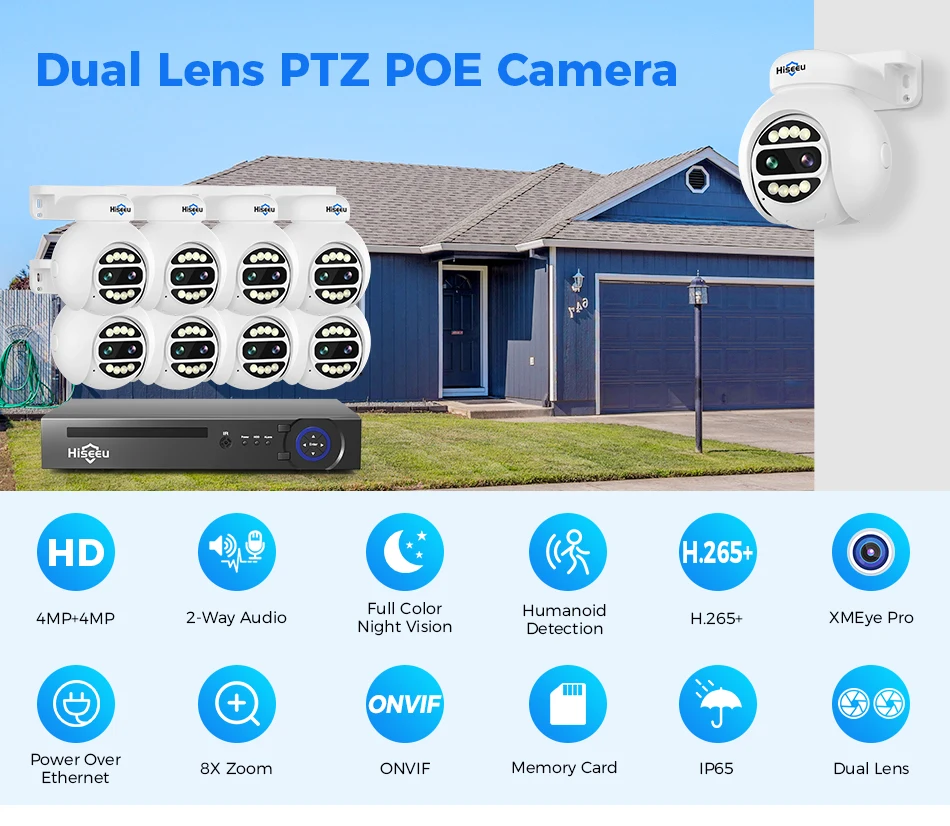 8X Zoom POE Camera System with Face Recognition & Night Vision