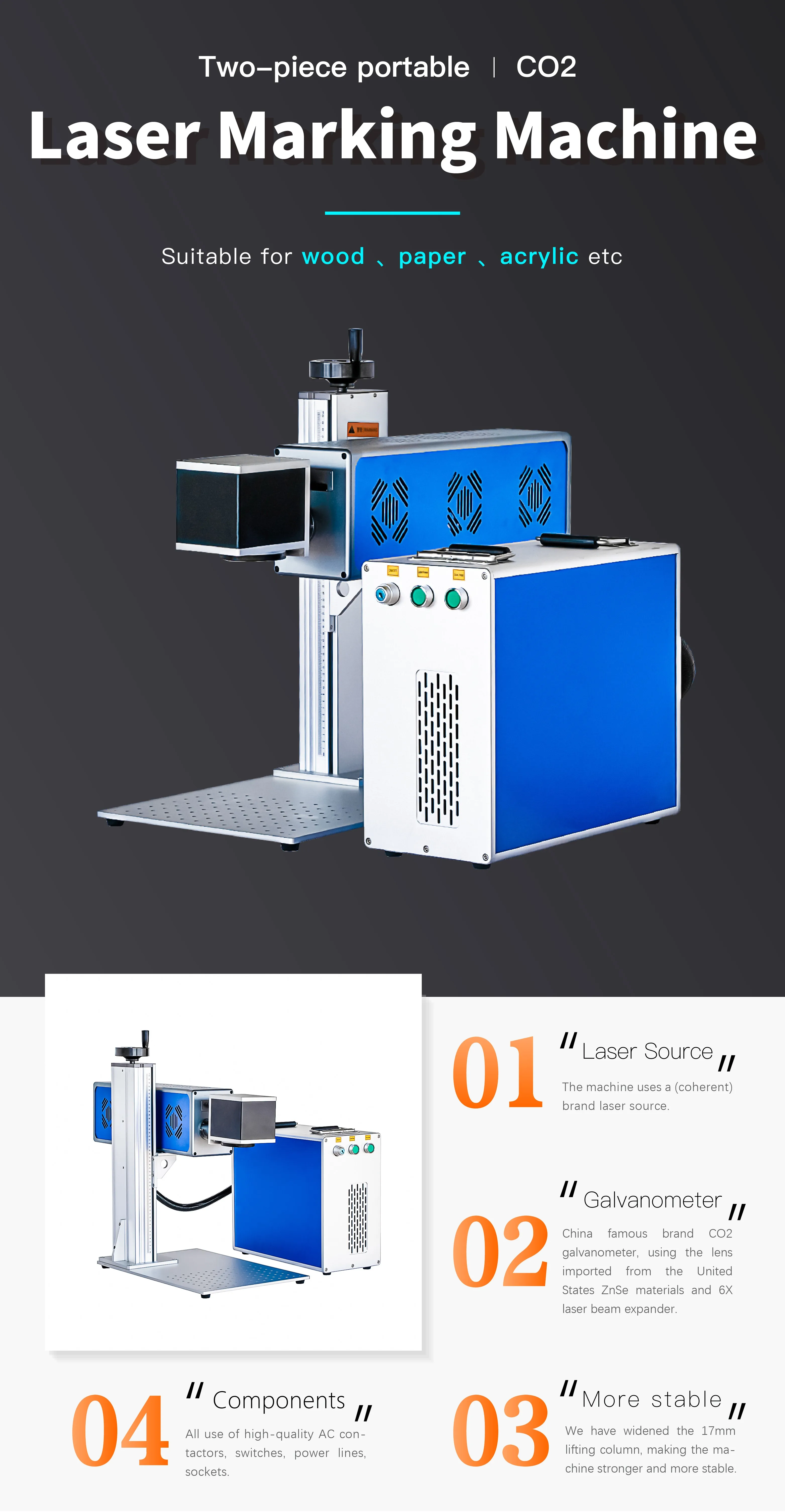 High-accuracy Portable Split RF Metal Tube CO2 Laser Marking Machine ...