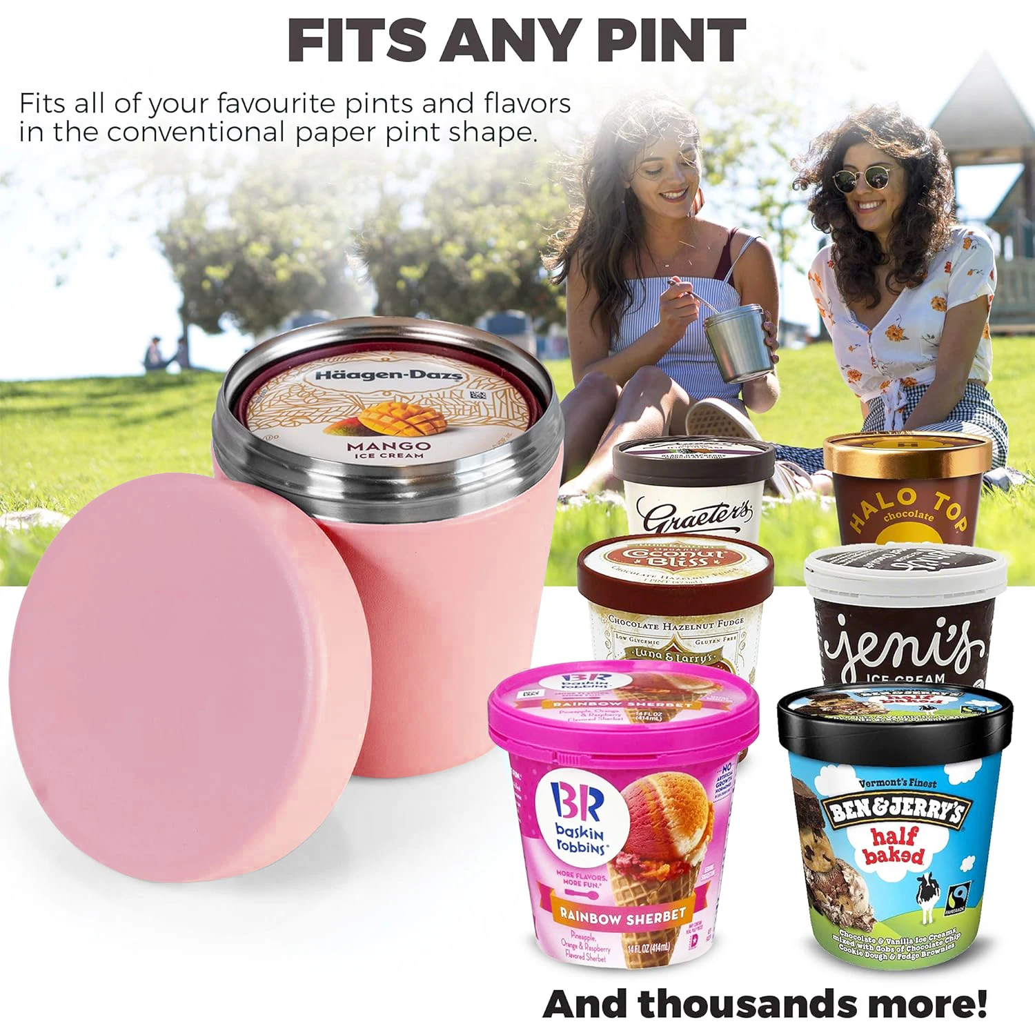 16oz Stainless Steel Ice Cream Cooler - Vacuum Insulated Pint Thermos ...
