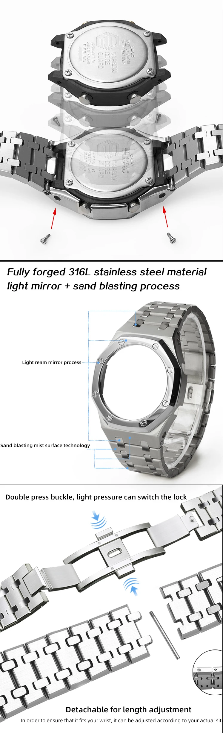 Ga-2100 New Product Stainless Steel Strap Metal Case Band Mod Kit For G ...