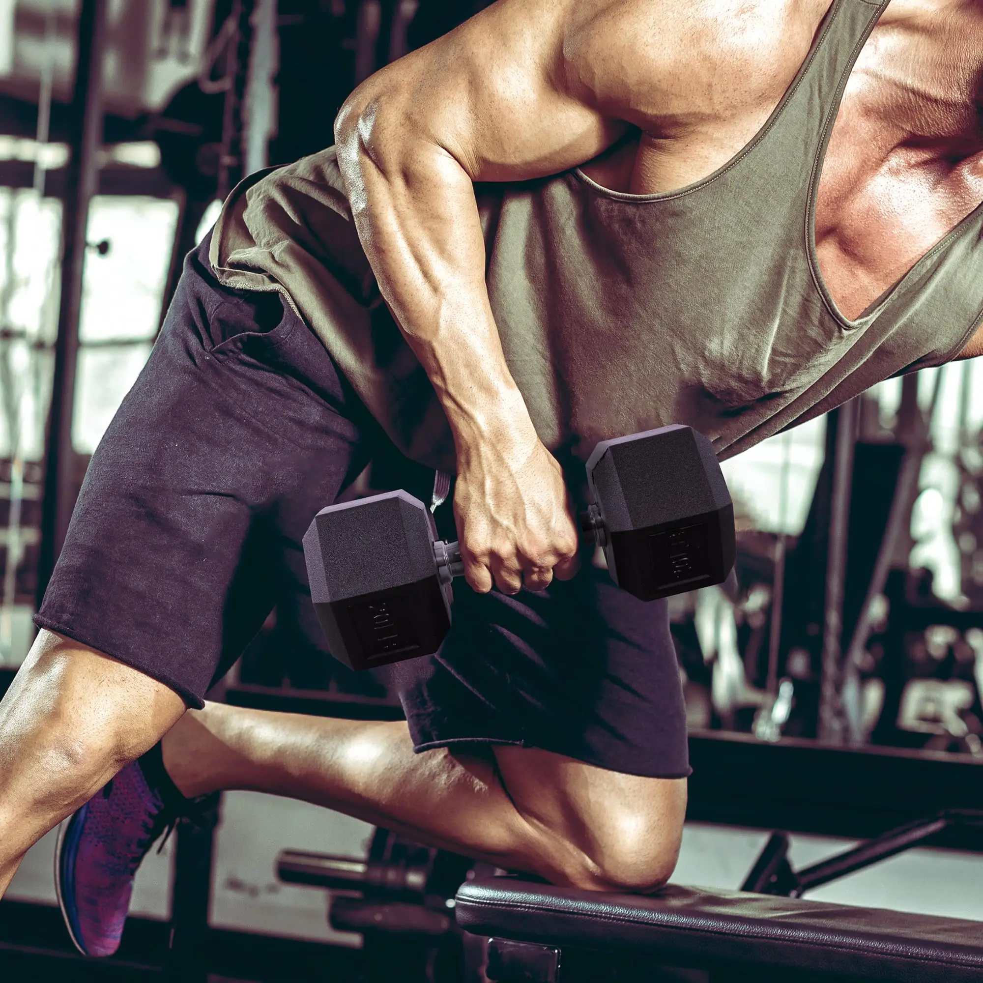 Home Gym Hexagonal Dumbbells Set PEV Material Weight Lifting Equipment ...