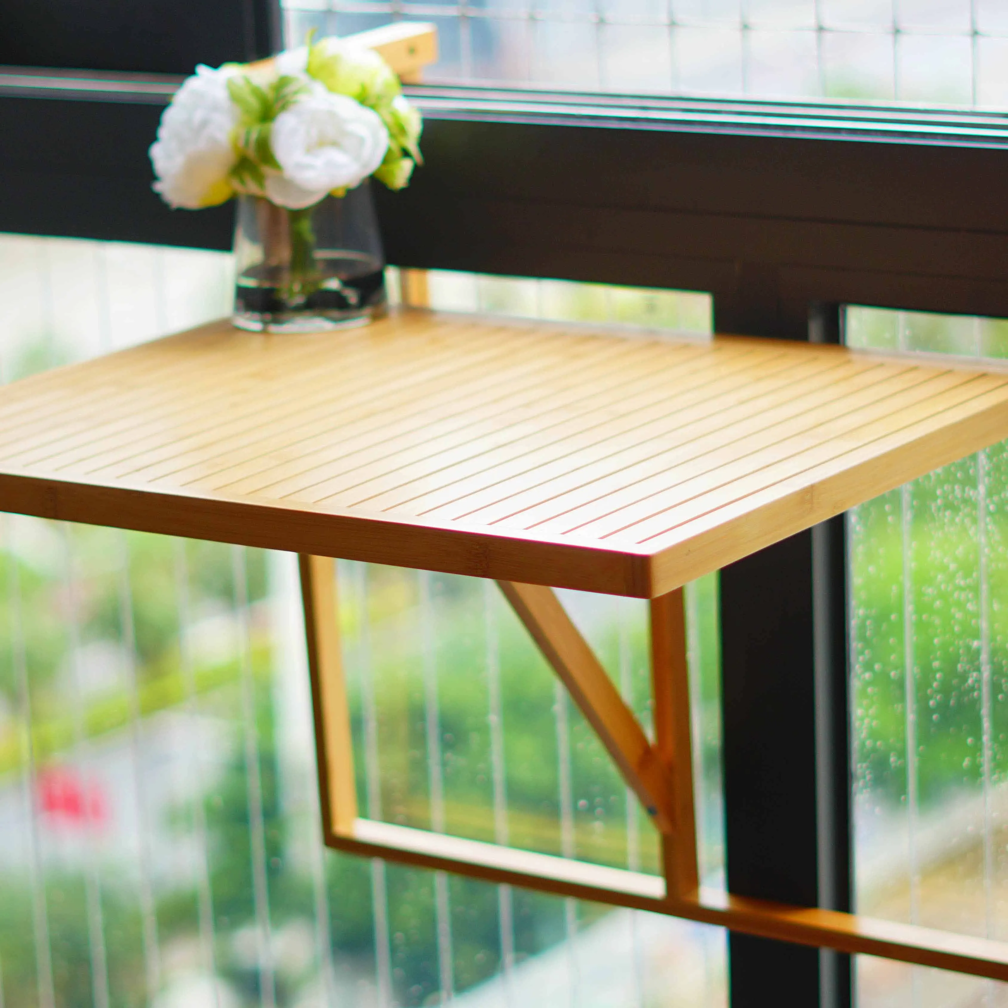 Save Space with Bamboo Balcony Railing Hanging Table