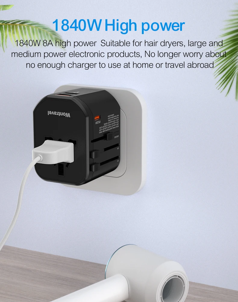 Wontravel 20W PD Universal World Travel Adapter - 2 USB Ports