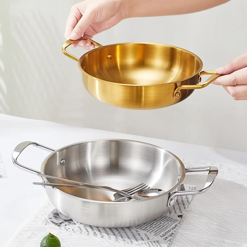 Double Handle Stainless Steel Metal Frying Pan Nordic Family High-end ...
