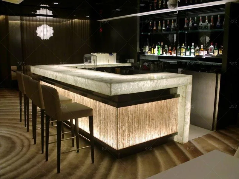 Modern Home Bar Counter - U Shape LED Onyx Marble