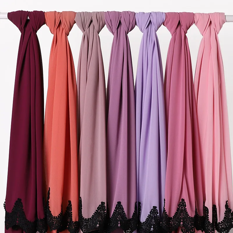 Black Lace Bubble Plain Chiffon Lace Hijab Scarves Sewing Lace 28 ...