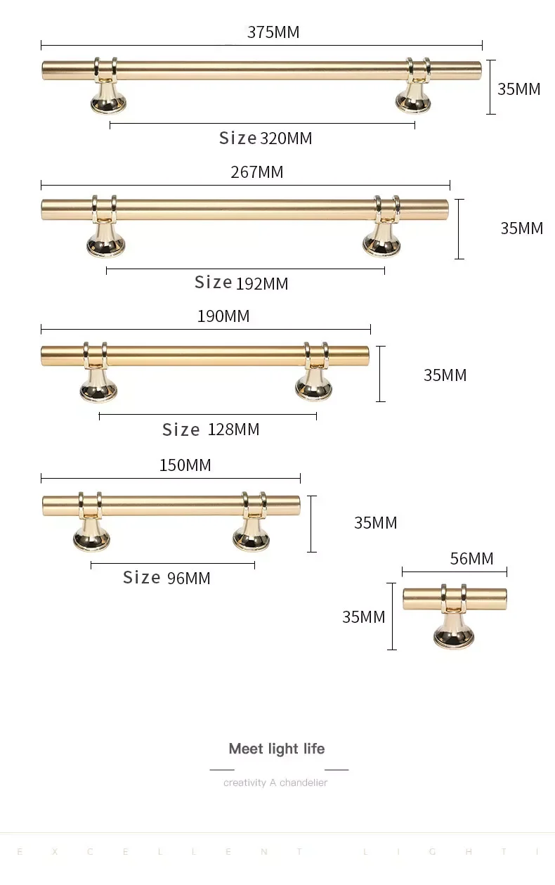 Topcent Luxury Black Gold Kitchen Door Pull Satin Brass T Bar Aluminum ...