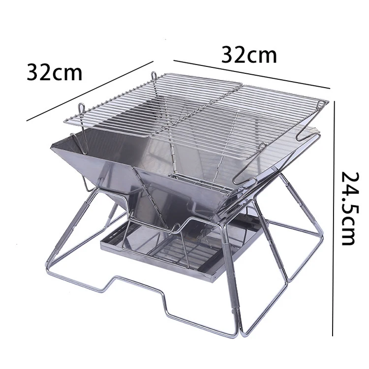 Portable Charcoal Grill Folding Stainless Steel Camping Fire Pit ...