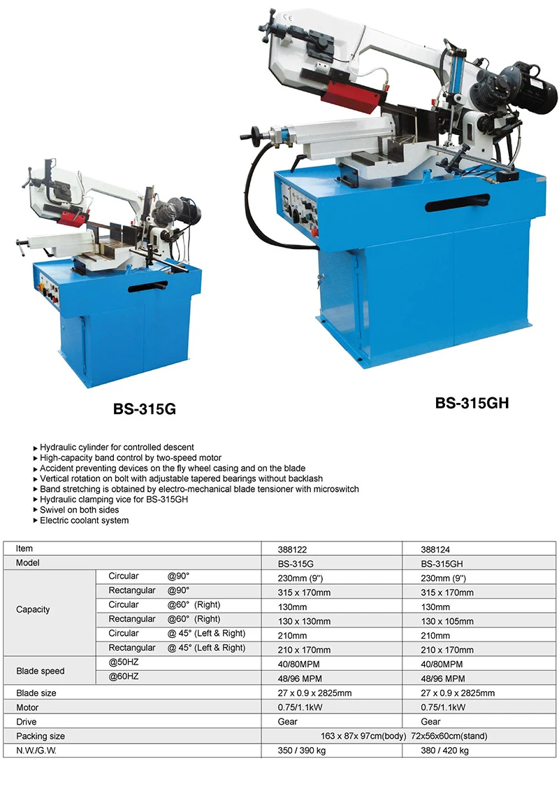 Band Saw Metal Cutting Machine Bs-315g Bs-315gh Band Saw Machine For ...