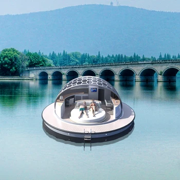 Modern Design Houseboat Pontoon Modular Floating Home Prefab Dome Hotel ...