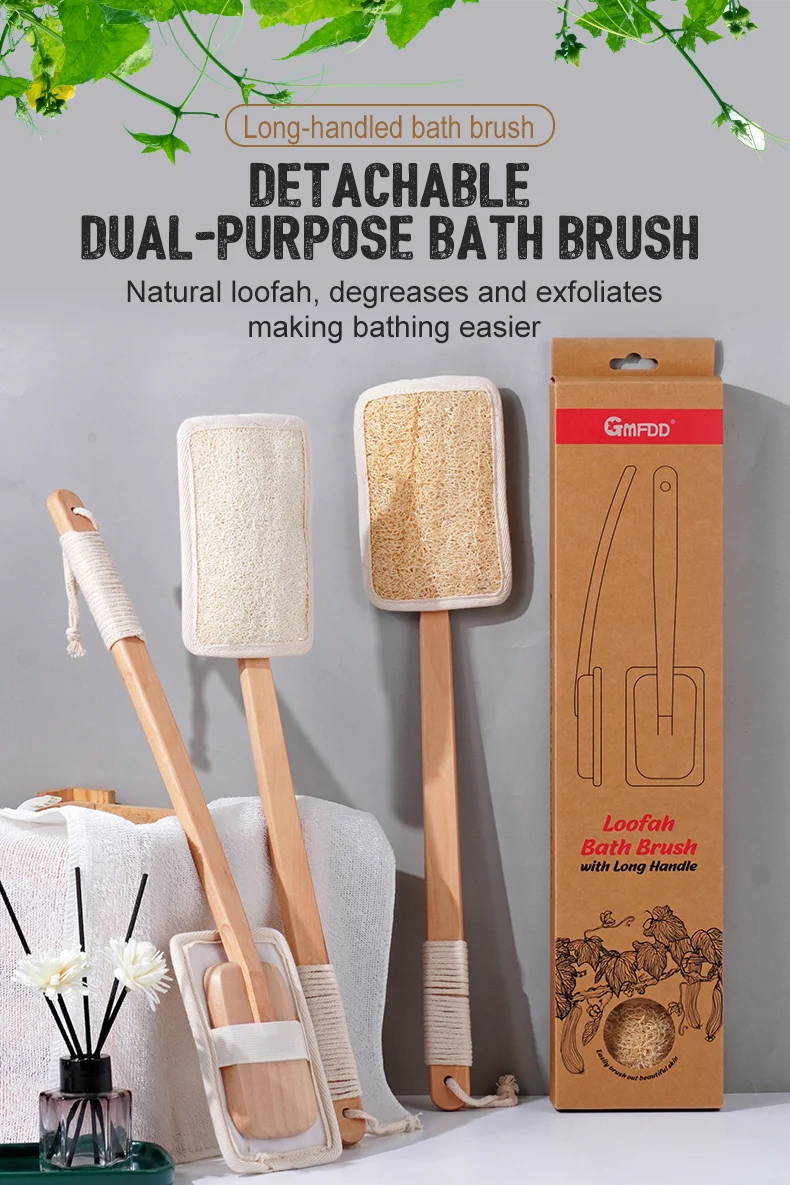 Luffa Loofah Sponge Exfoliating with Long Wooden Handle Natural Back ...