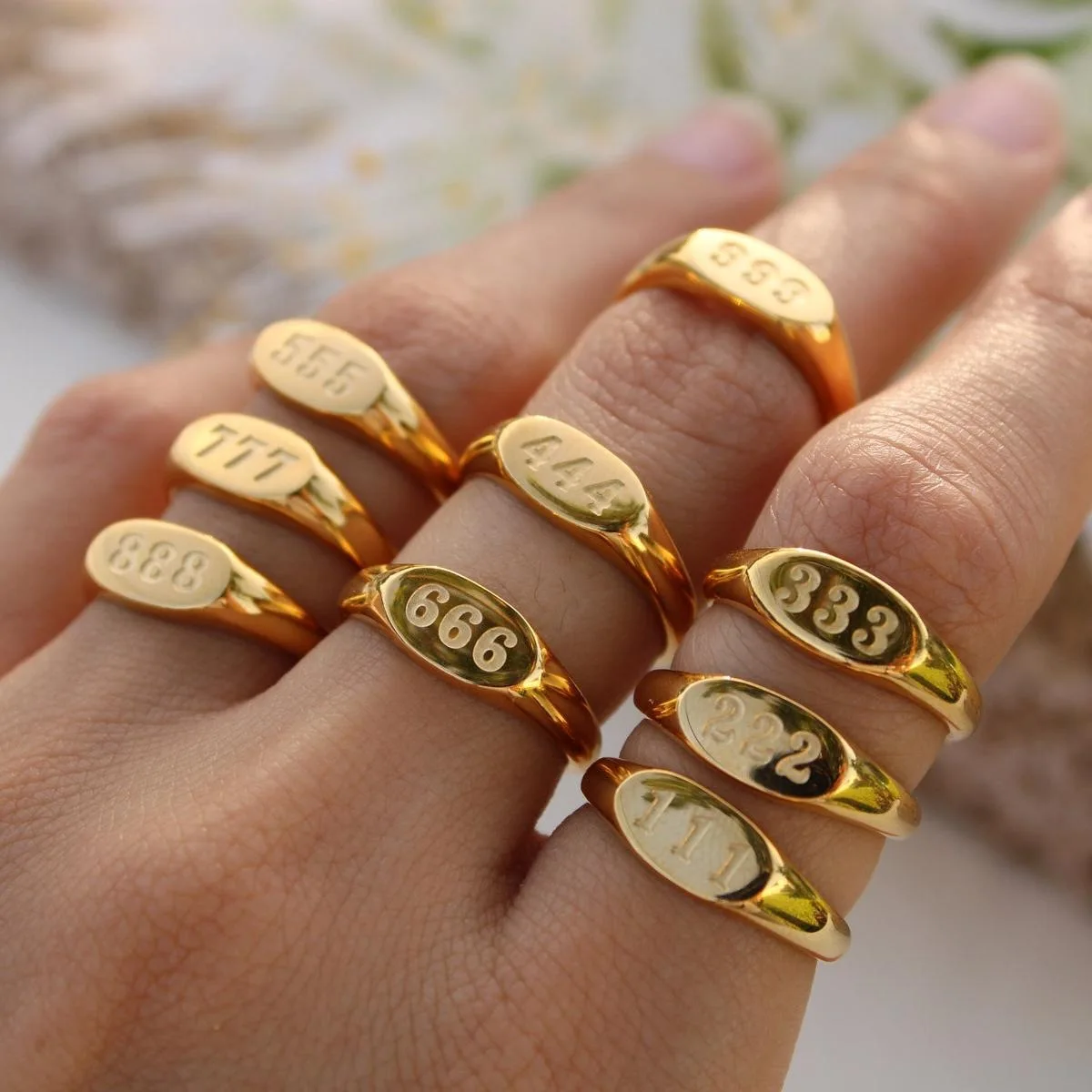 Wholesale 18K Gold Engraved Numbers Angel Number Ring 111-999