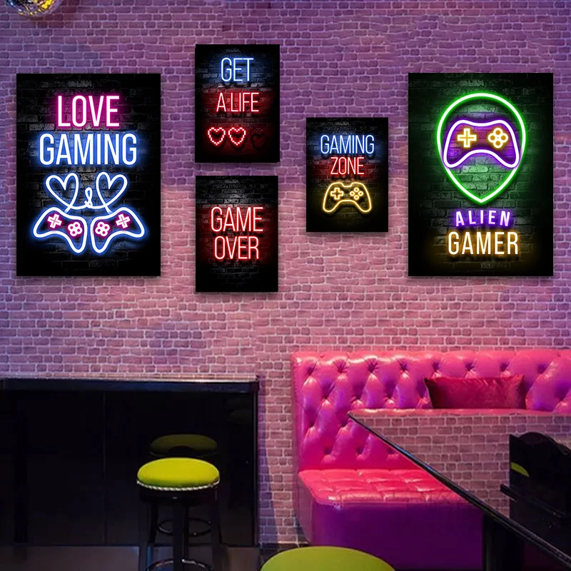 Neon Lights Wall Art Canvas Painting LED Decor for Gaming