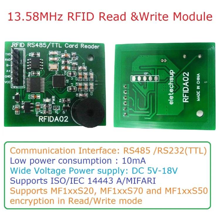 Rfida02 Rs485 Rs232 Uart 13.56mhz Rfid Reader Writer Rc522 Cv520 For M1 ...