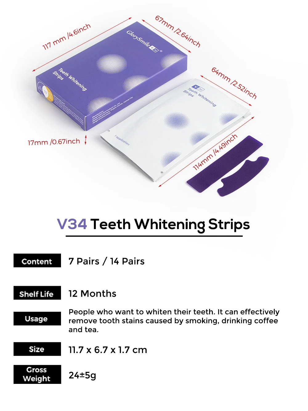 Best Selling Professional Sensitive-free V34 Purple Teeth Whitening Strips Colour Corrector Dry ...