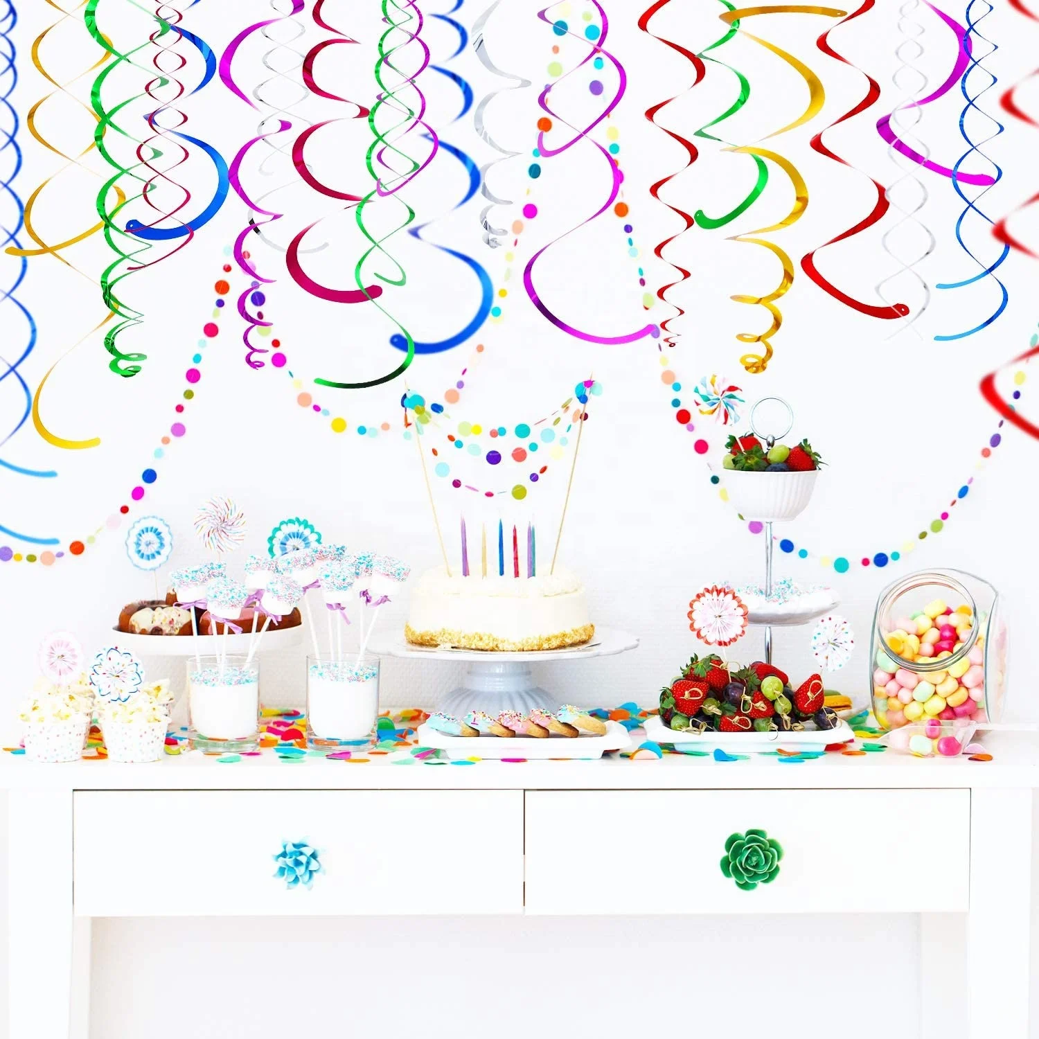 Multi-color Party Supplies Set Plastic Hanging Swirl Decorations 12 ...
