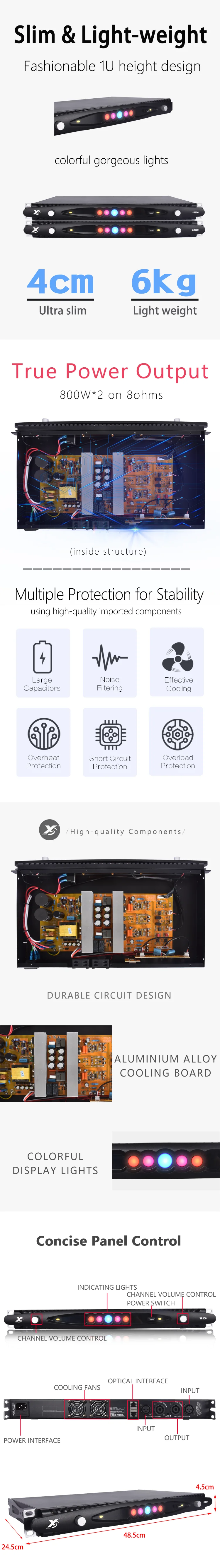 SR800 800W Class D Dual-Channel Digital Power Amplifier for Powered Subwoofer, OEM