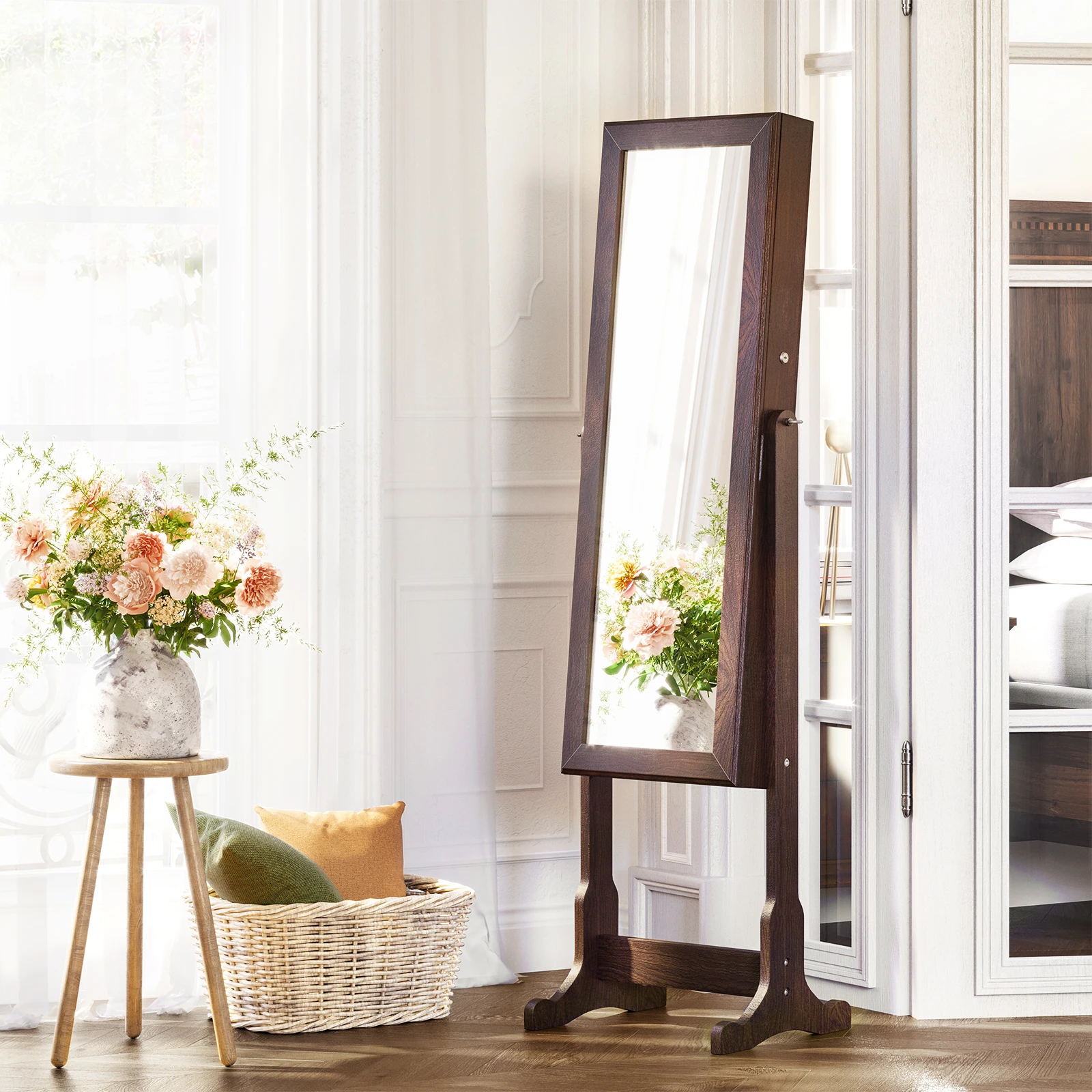 SONGMICS Eco Friendly Mirror Jewelry Armoire with LED