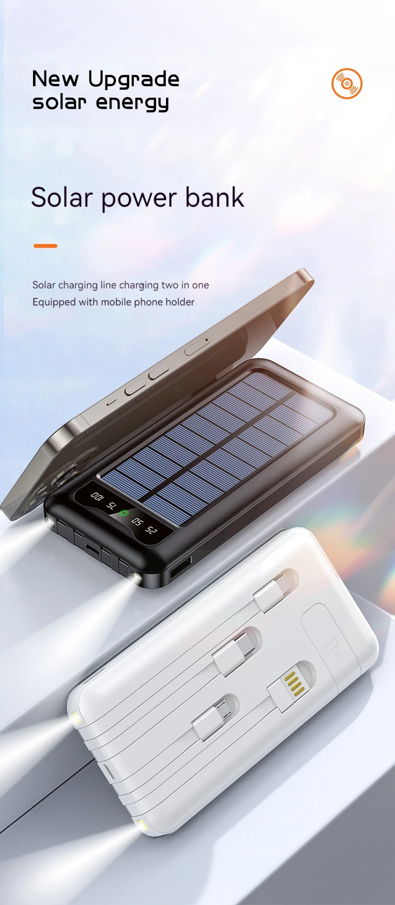 Solar Power Banks With 4 Cables Power Bank 10000mah High Capacity Power ...