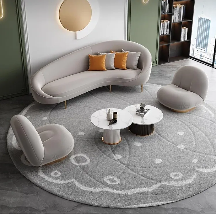 Modern Gray Curved Sofa - Velvet Sectional Sofas for Living Room