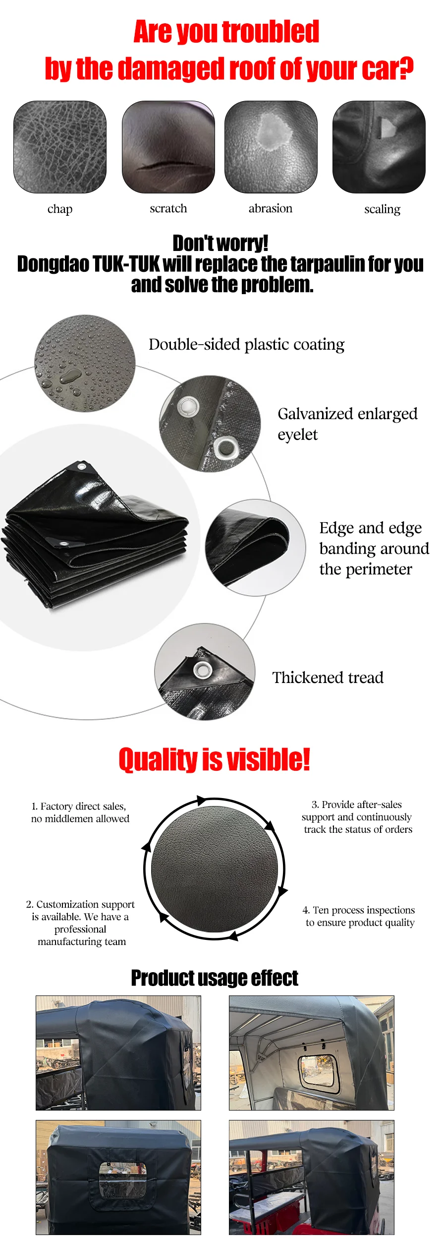 Dongdao Top Roof for Tricycle Canopy for Auto Canvas for Tuk Tuk ...