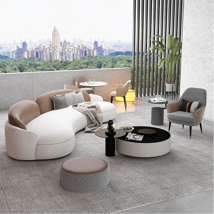 Hotel Lobby Leather Curved Sofa Fashion High End VIP Reception Sofa ...
