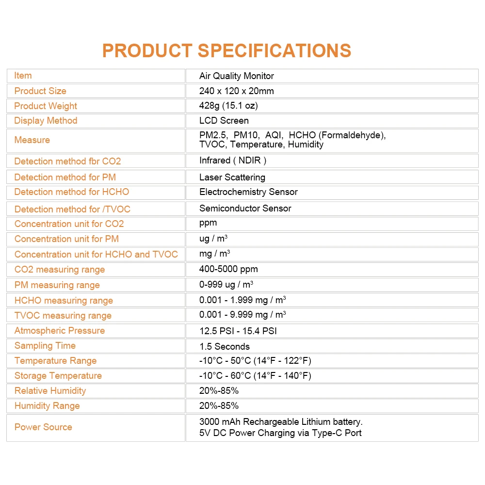 Indoor Air Quality Gas Analyzer Measures Pm2.5 Concentration Co2 Hcho ...