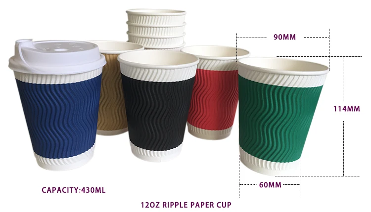 12oz Black Ripple Paper Cup - Perfect for All Beverages