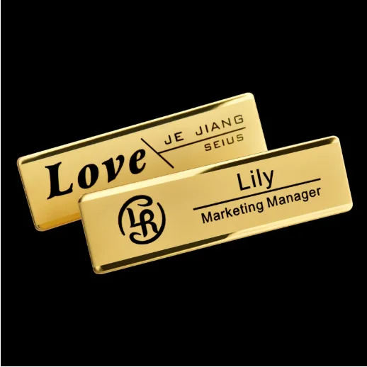 Custom Gold Hotel Staff Name Badges - Magnetic & Engraved