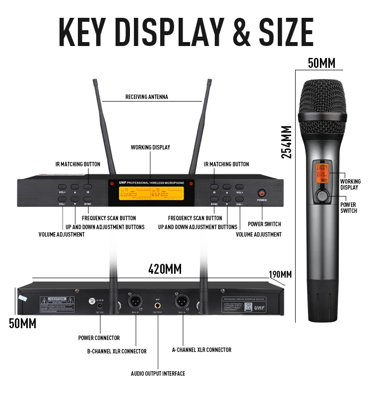Lmbgm Uw100r Wireless Microphone Professional One Drag Two Microphones ...
