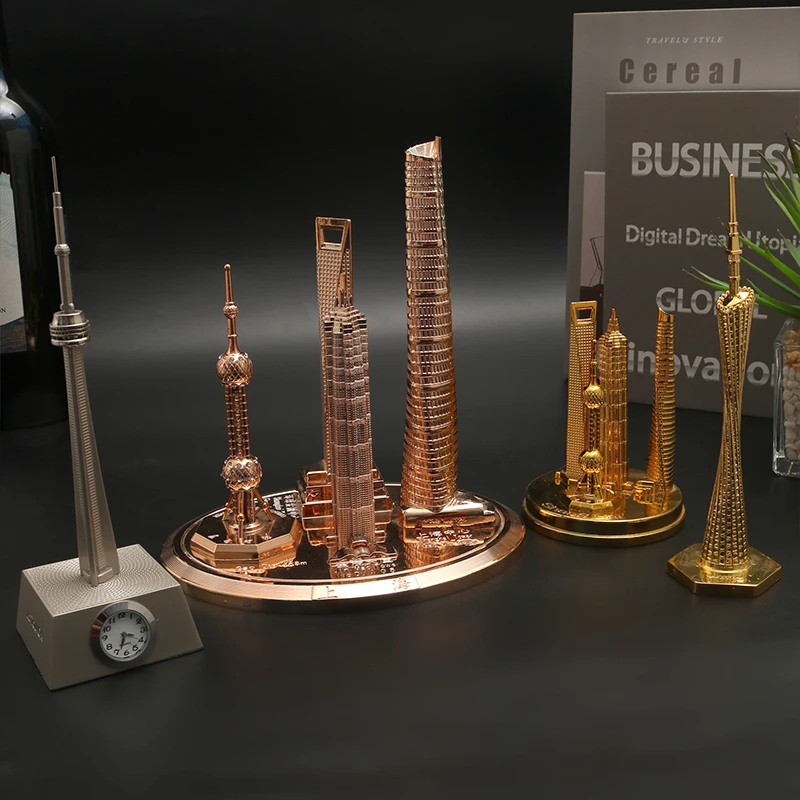 Custom Luxury 3D Antique Brass Metal Twin Towers Oman Model