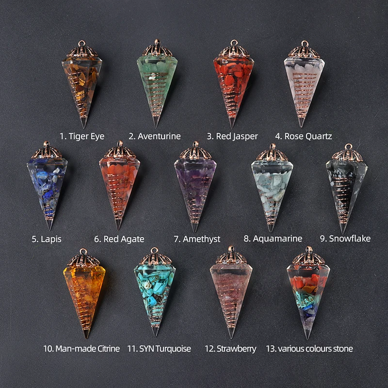 Antique Brass Plated Synthetic Crystal Pendulum Natural Crushed Stone ...