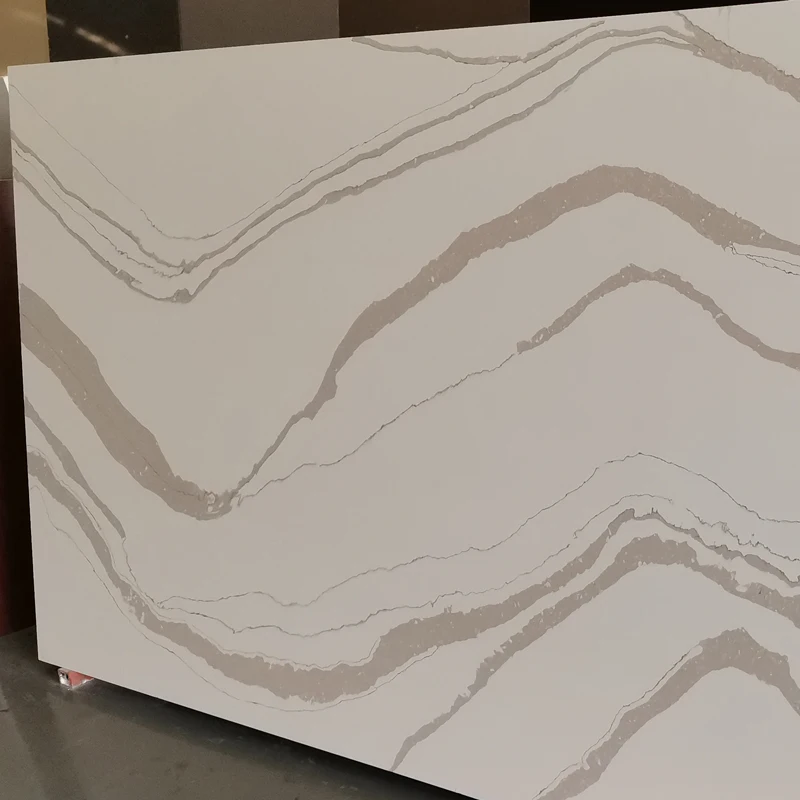 Wave Vein Kitchen Calacatta Design White Quartz Stone Slab for Counter ...