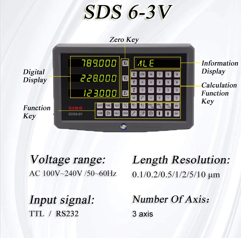Dro Sino Sds6-3v,Digital Measurement Tool For Machine Tools,Equipped With A Linear Glass Scale ...