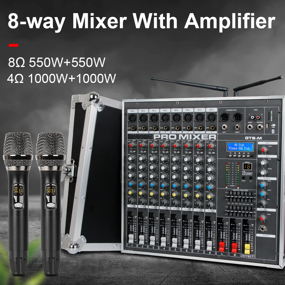 Biner GT8M Professional Audio Mixer - 8 Channels & Built-in Amplifier