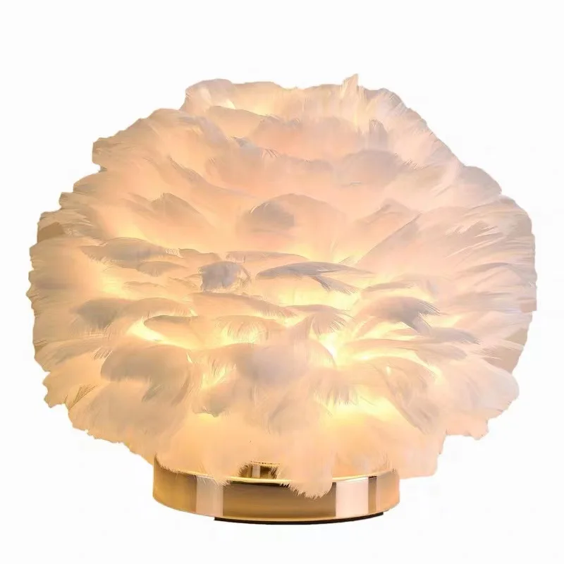 Gold Desk Night Light Wedding Room Kids Living Room Led Feather Table ...