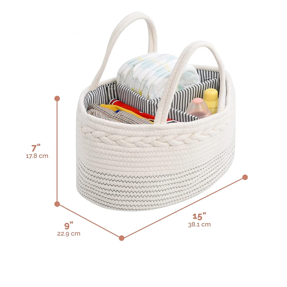Large Portable Cotton Rope Nursery Basket Changing Table Baby Diaper ...
