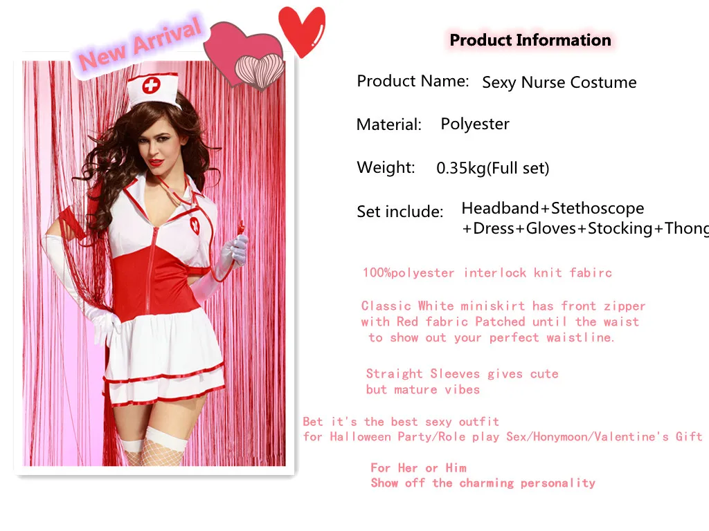 Women Sexy Nurse Costume 6 Pieces Nurse Uniform Set Adult Sex Role Play Halloween Party Dress