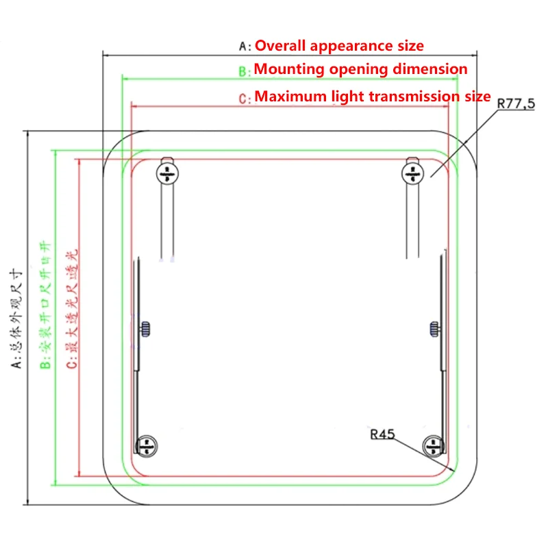 Square Skylight Porthole Window for Yacht & RV - Waterproof Tempered ...